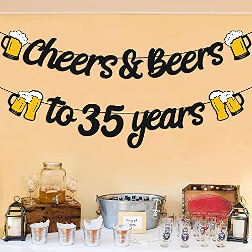 35th Birthday Decorations Cheers to 35 Years 35s Birthday Banner for Men Women 35th Birthday Black Glitter Backdrop Wedding Anniversary Party Supplies Decorations Pre Strung