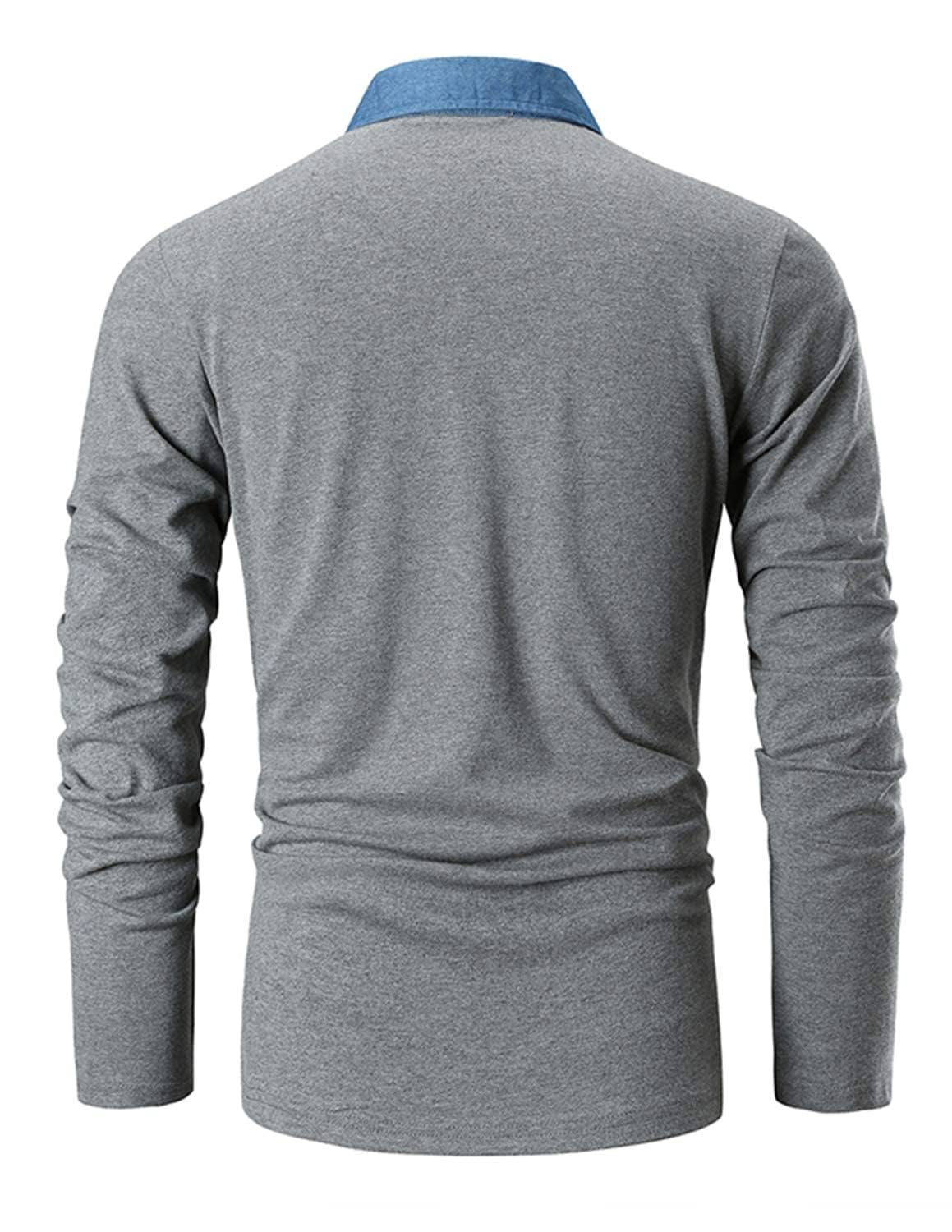 LIUPMWE Long Sleeve Polo Shirts for Men with Pocket Denim Collar Soft Cotton Shirts Golf T-Shirt