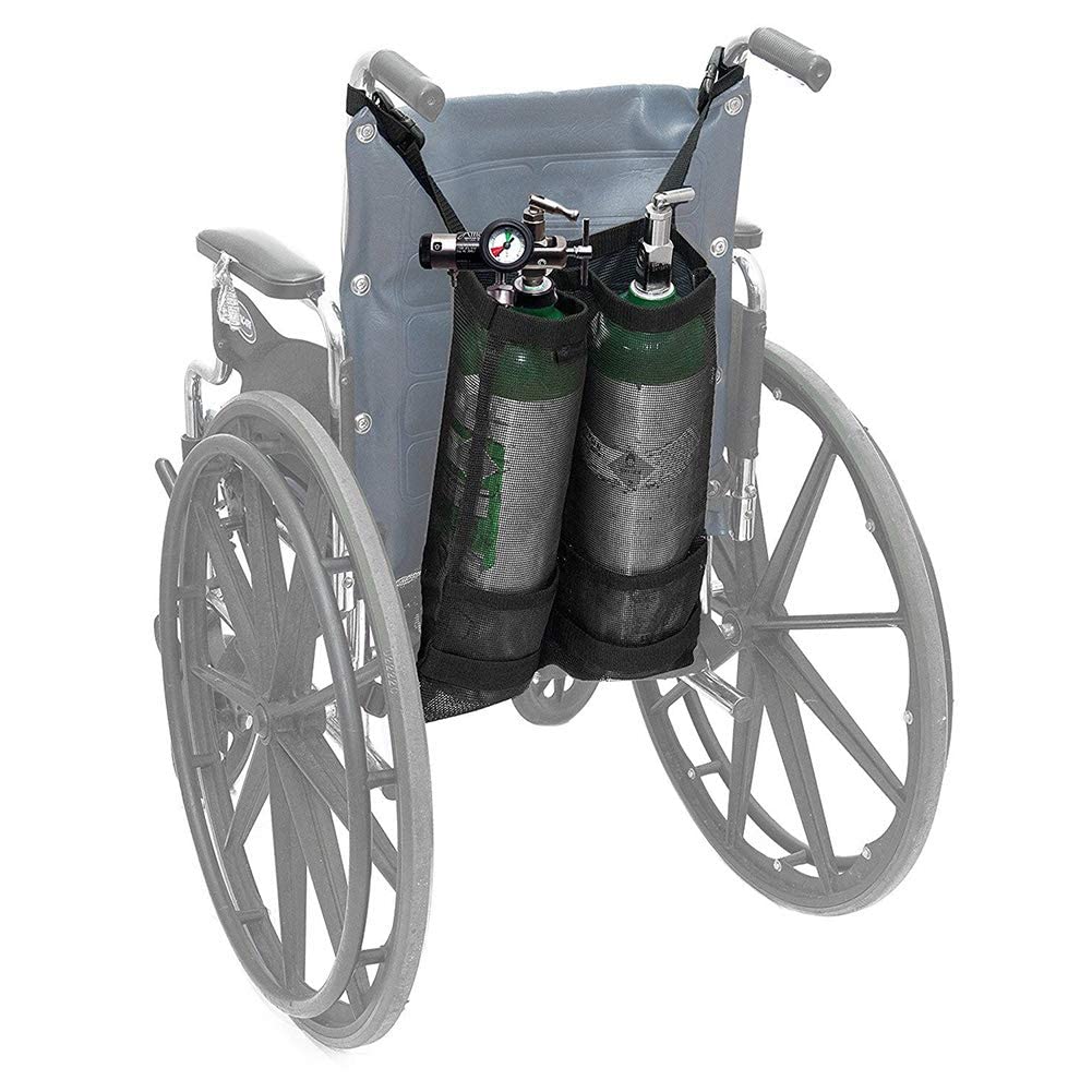 Dual Oxygen Tank Holder for Wheelchair,Double Oxygen Tank Bag,Oxygen Tank Carrier for D & E Cylinders Oxygen Storage Bag with Mesh Storage Pocket,Suitable for Medical, Personal Use,Family and Hospital