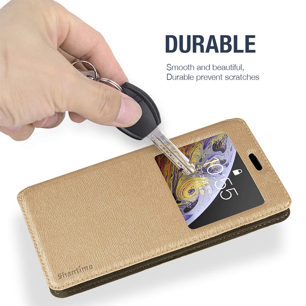 Infinix Smart 5 Case, Wood Grain Leather Case with Card Holder and Window, Magnetic Flip Cover for Infinix Smart 5