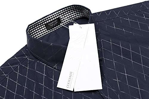 COOFANDY Mens Shirt Slim Fit Dress Business Plaid Button Down Collar, Navy Blue, Large, Long Sleeve