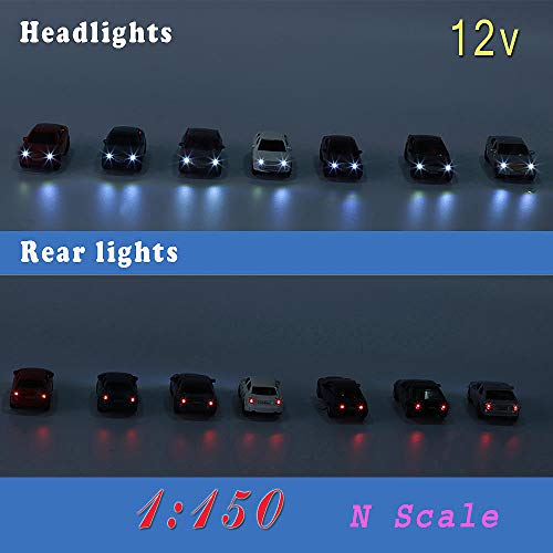 EC150 12pcs 1:150 N Scale Model Lighted Cars (Color Random) with 12V LEDs for Building Layout New
