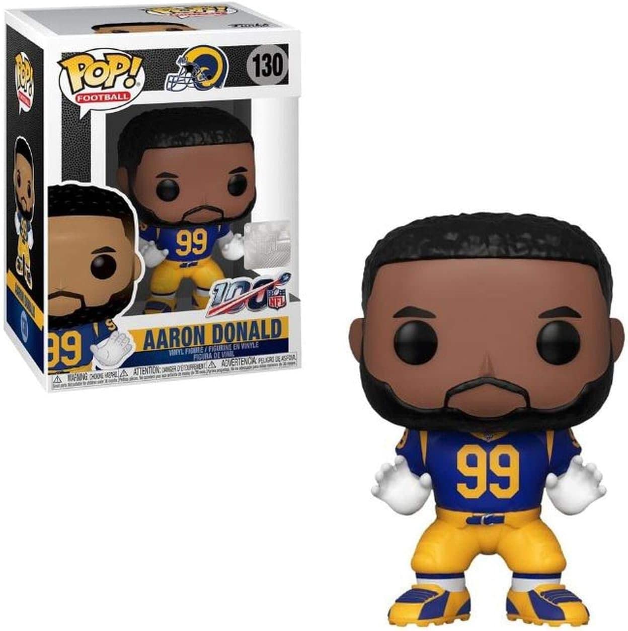 POP Football: Rams - Aaron Donald Funko Vinyl Figure (Bundled with Compatible Box Protector Case), Multicolor, 3.75 inches