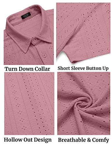 COOFANDY Mens Button Down Beach Shirt Short Sleeve Casual Vacation Shirts Summer Tropical Shirts Tops Dusty Rose