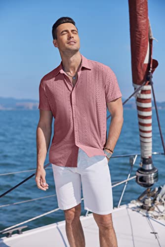 COOFANDY Mens Button Down Beach Shirt Short Sleeve Casual Vacation Shirts Summer Tropical Shirts Tops Dusty Rose