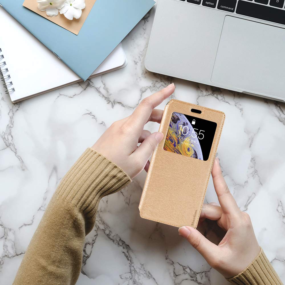 Infinix Smart 5 Case, Wood Grain Leather Case with Card Holder and Window, Magnetic Flip Cover for Infinix Smart 5
