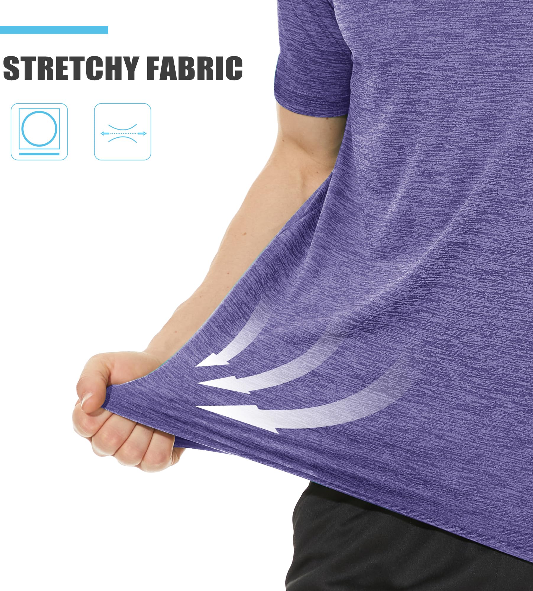 TACVASEN Purple Athletic Shirts for Men - Short Sleeve Dry Fit Workout Running Gym Quick Dry Polyester Shirts
