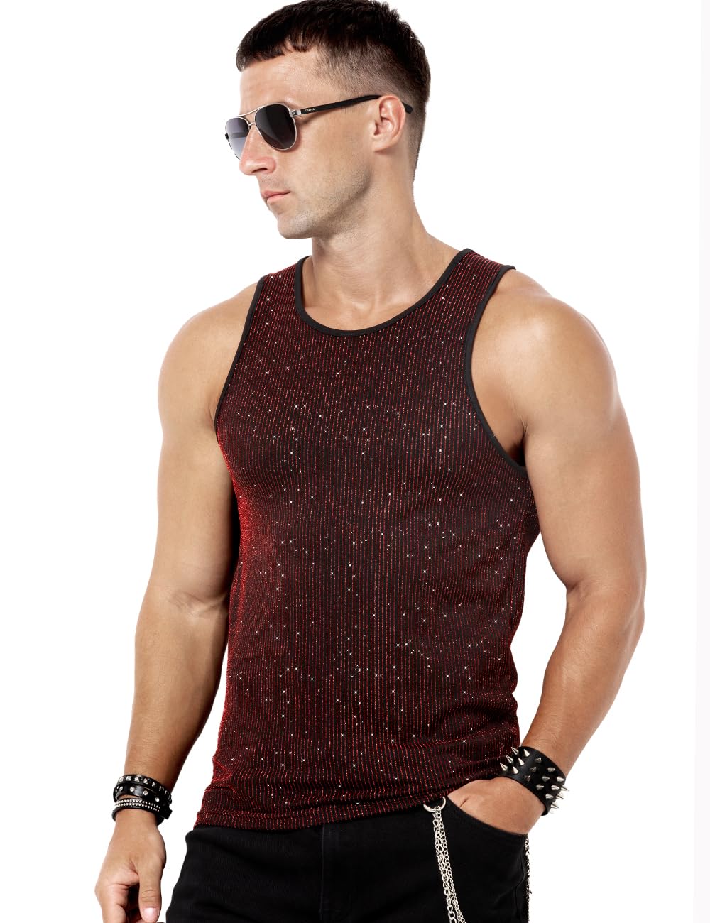 Arjen Kroos Men's Sequin Sleeveless Tank Top Sparkly Rave Metallic T-Shirt