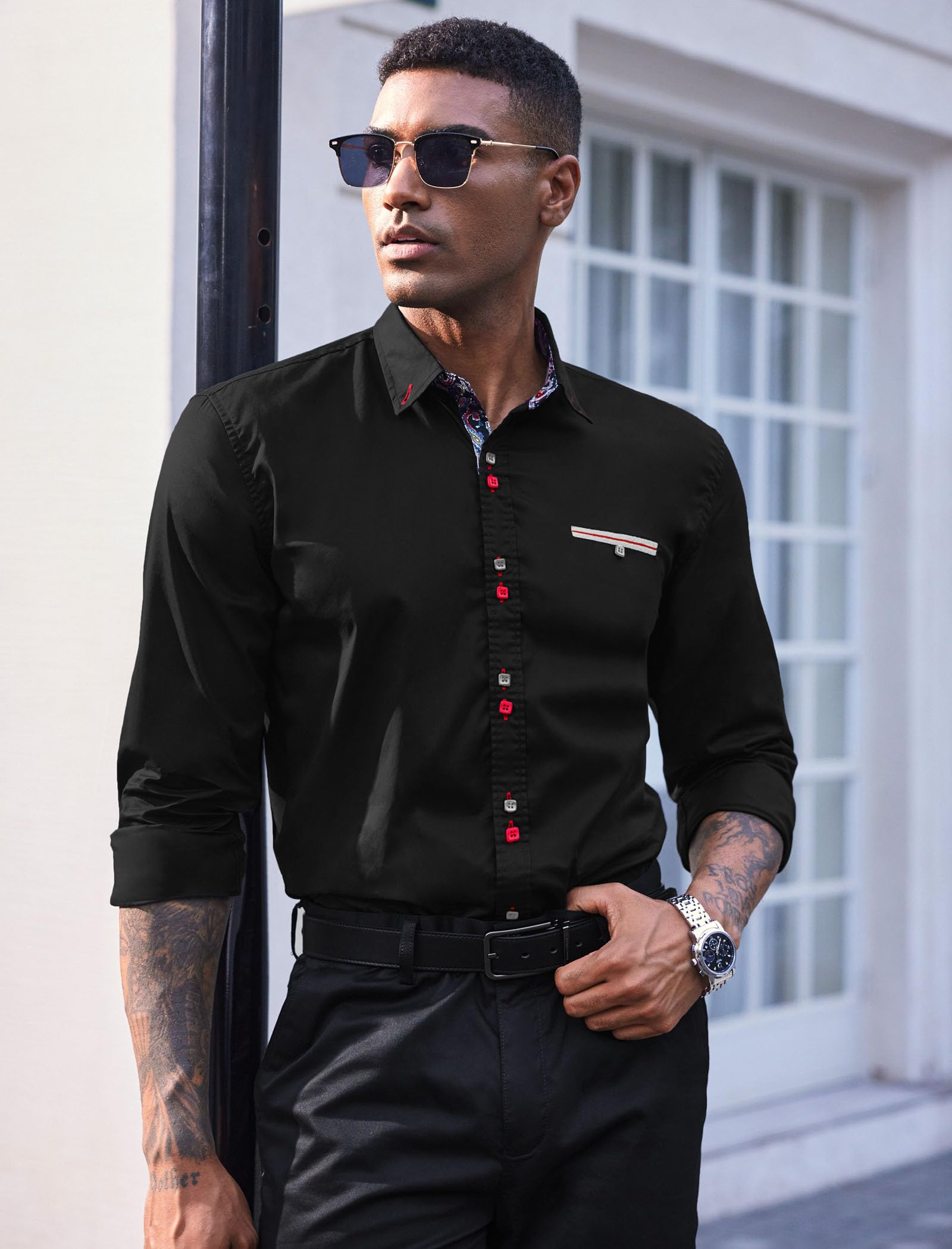 Coofandy Mens Fashion Slim Fit Dress Shirt Casual Shirt,01-black,3X-Large
