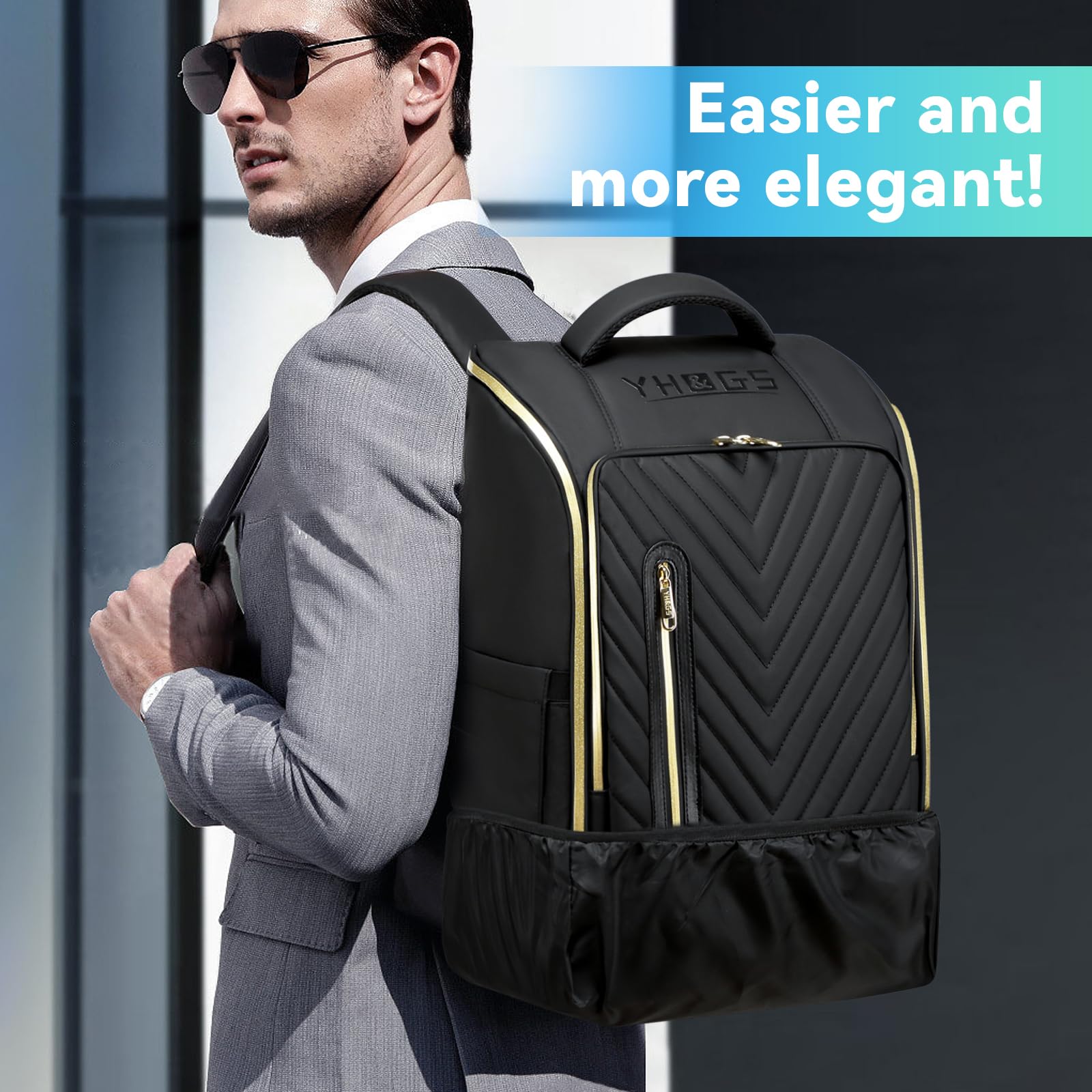 GOTECH Rolling Backpack, Waterproof Backpack with Wheels for Business Commuter, Carry on Backpack with Laptop Compartment, Fit 15.6/18 Inch Laptop, Wheeled Backpack for Adults (Gold Black)