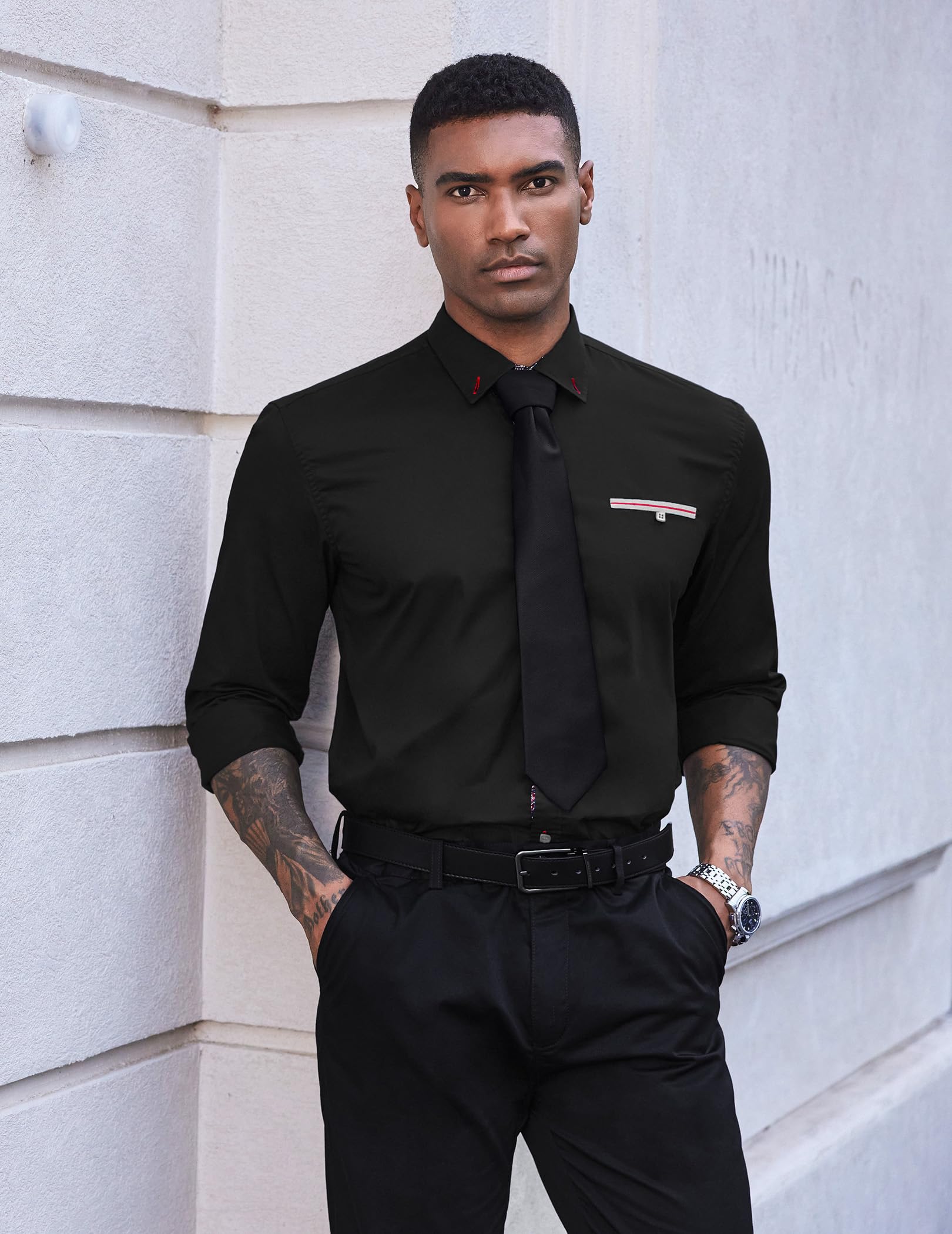 Coofandy Mens Fashion Slim Fit Dress Shirt Casual Shirt,01-black,3X-Large