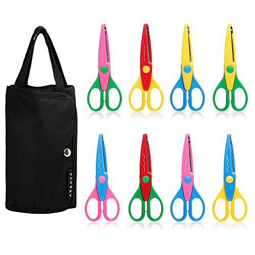 ANNOVA 8 PCS DIY Art & Craft Scissors with a Carrying Bag/Pocket Decorative Edge for Kids Fun Scrapbooking Pattern Scissors