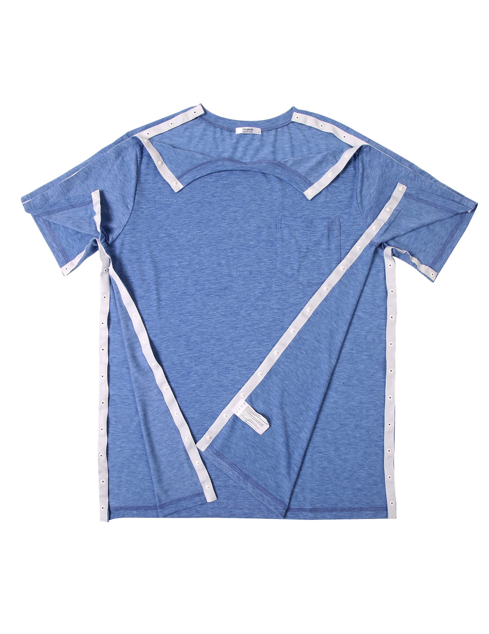 Deyeek Men's Post Shoulder Surgery Shirts Recovery Tear Away Short Sleeve Full Open Side Snap Adaptive Chemo Clothing