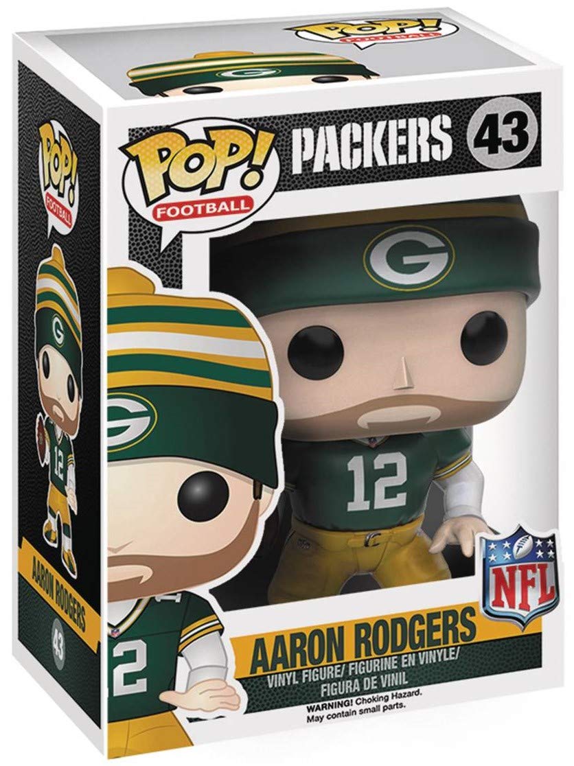 POP Football: Packers - Wave 3 Aaron Rodgers Funko Vinyl Figure (Bundled with Compatible Box Protector Case), Multicolor, 3.75 inches