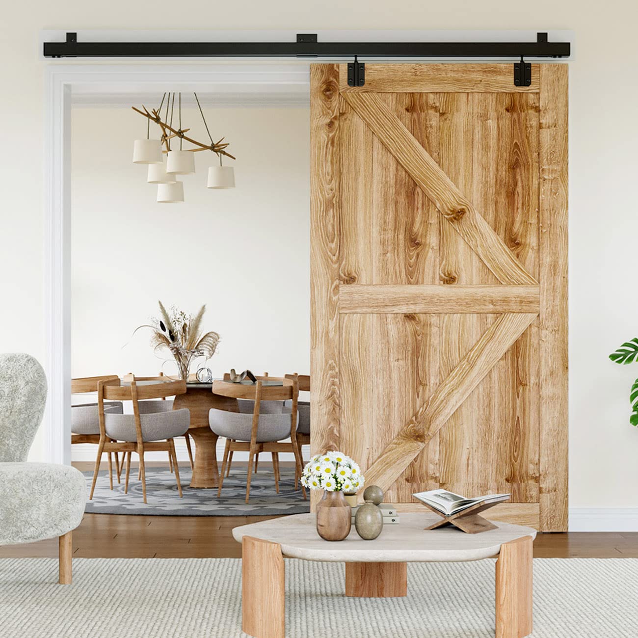 SMARTSMITH 8FT Box Rail Hardware Heavy Duty Steel Sliding Barn Door Track, Wall Mount Kit, Fit Indoor and Exterior Door, Smoothly and Quietly Easy to Install
