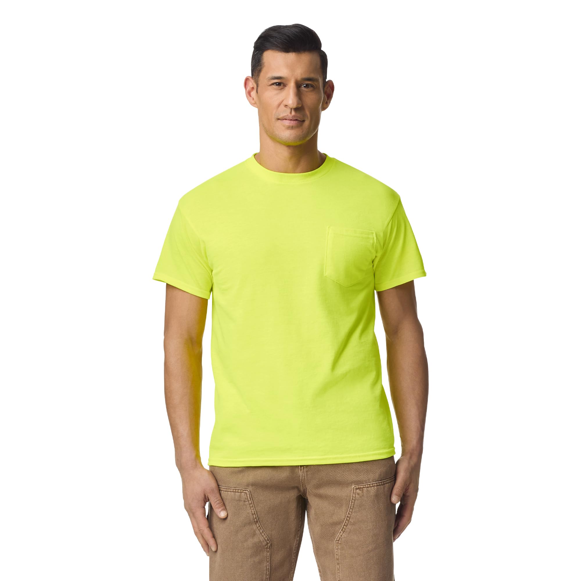 Gildan mens Dryblend Workwear T-shirts With Pocket, 2-pack T Shirt, Safety Green, Large US