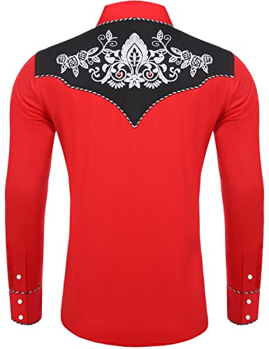 JoZorro Men's Long Sleeve Pearl Snap Shirt Cowboy Cut Western Embroidered Casual Button Down Shirt