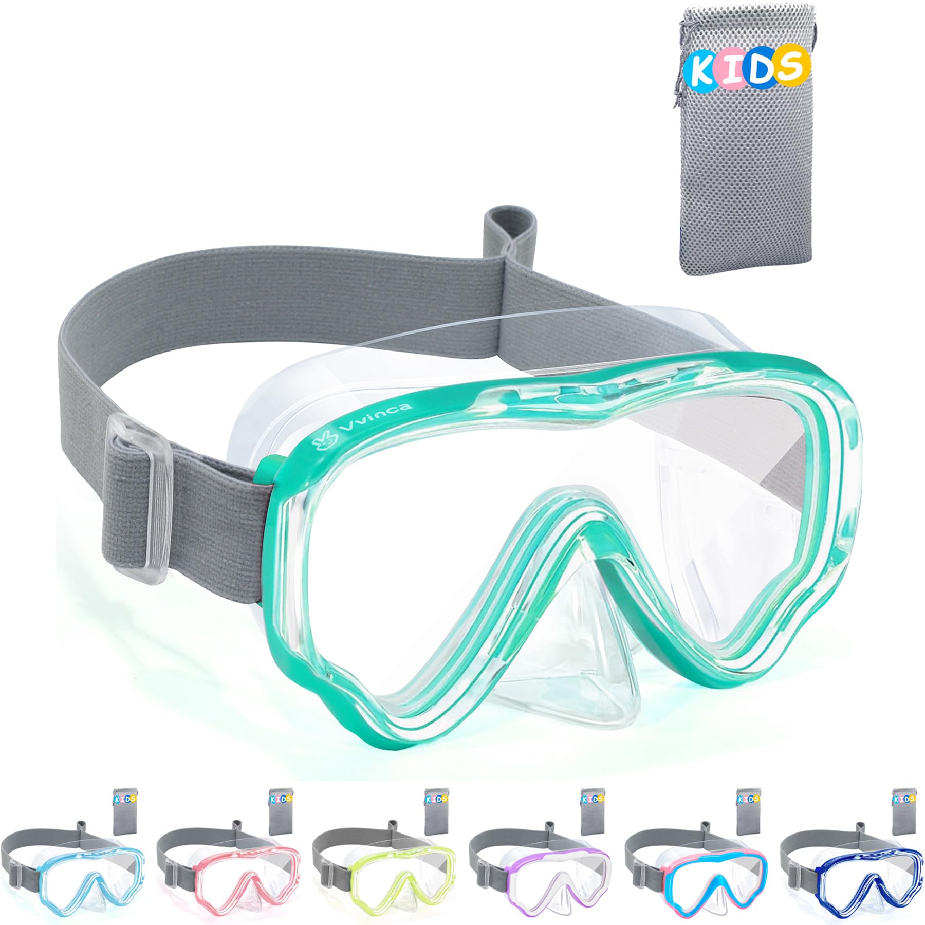 Vvinca Kids-Goggles with Nose Cover, Diving Mask Elastic Fabric Strap Anti Fog Anti Shattered Lens for Kids Swim Goggles 3-14