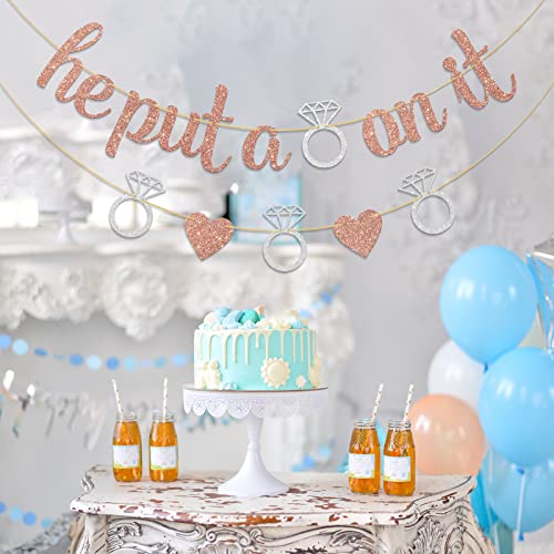 Dalaber Rose Gold Glitter He Put a Ring on It Banner - Engagement/Wedding/Bridal Shower/Bachelorette Party Decorations