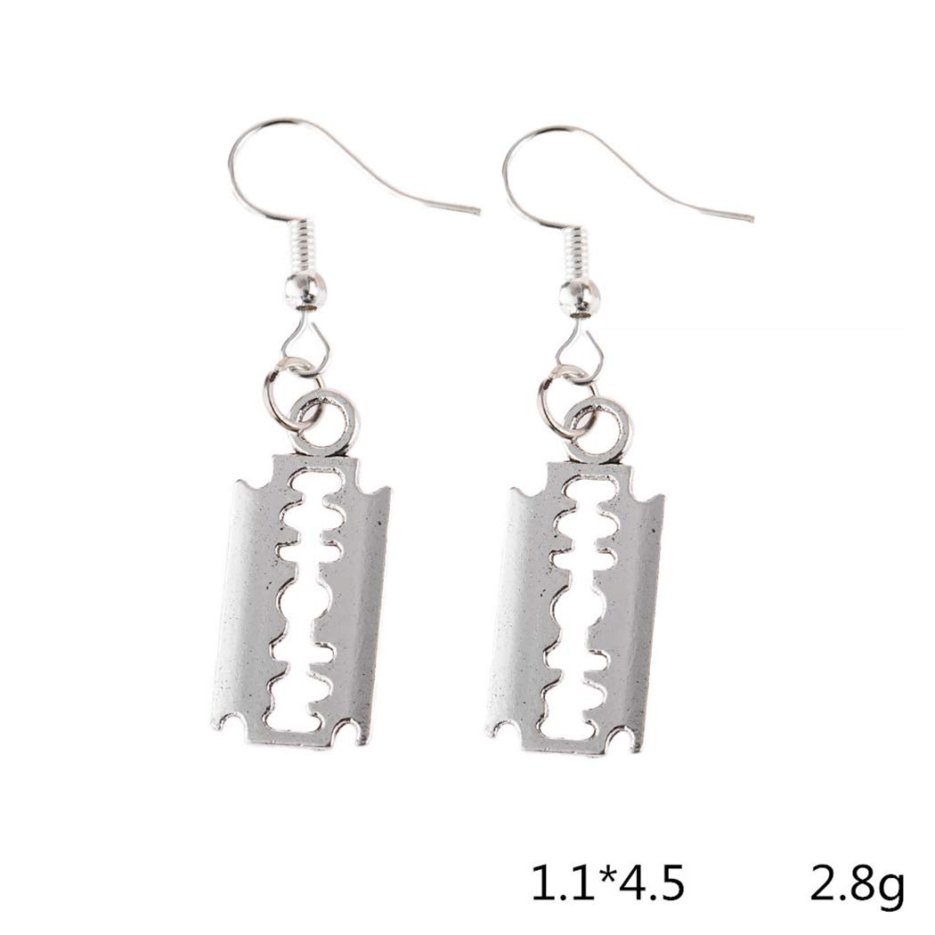 Punk Razor Blade Dangle Earrings & Necklace Jewelry Set for Womens Gothic Silver Hook Geometric Jewelry