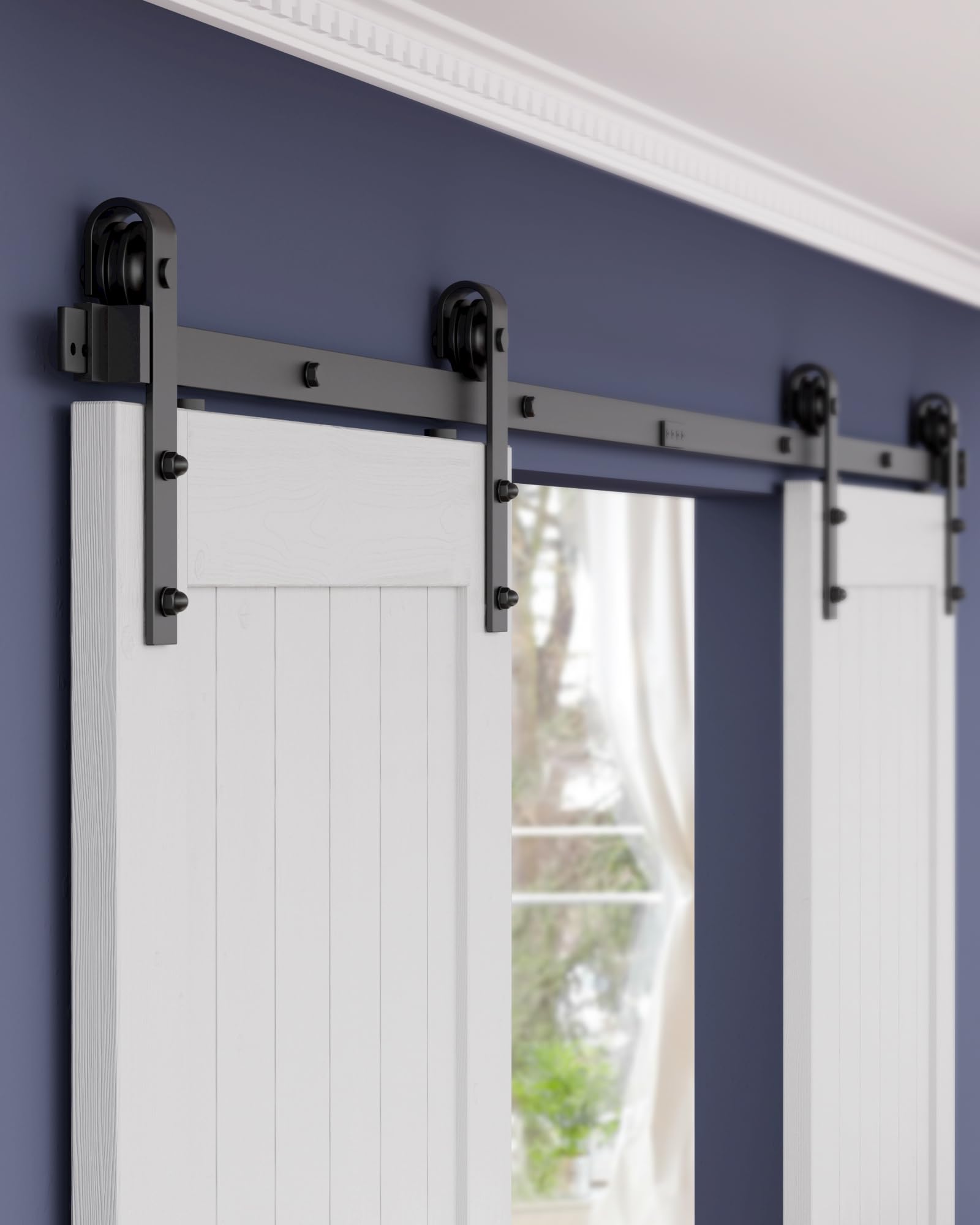 ZEKOO 11 FT Hardware Kit for Cabinet Closet, Sliding Door Hardware for Double , Heavy Duty Black barn door Track with Steel Hanger, Slide Smoothly Quietly, Easy Install