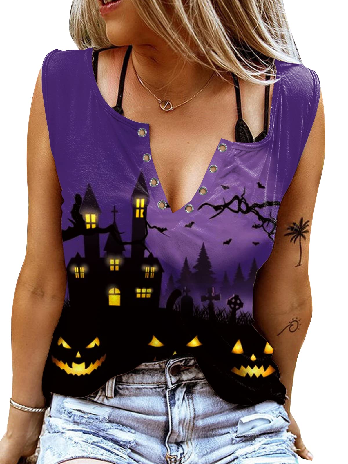Tank Top for Women Sexy V Neck Casual Basic Tops Tie Dye Sleeveless Shirts with Ring Hole Country Music Style T-Shirts