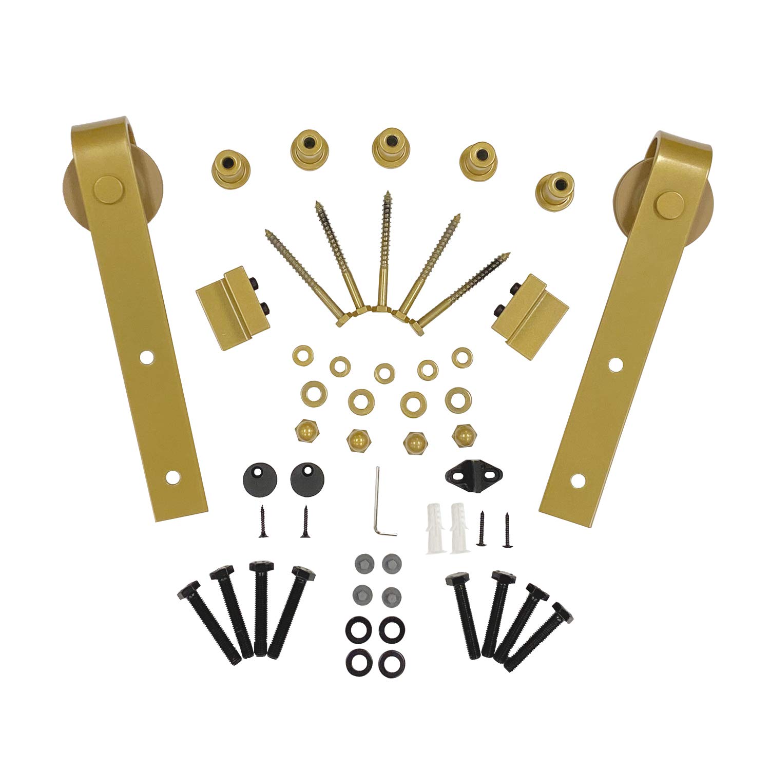 72 in. Classic Gold Finish Brass Bent Strap Barn Style Sliding Wood Door Track and Hardware Set