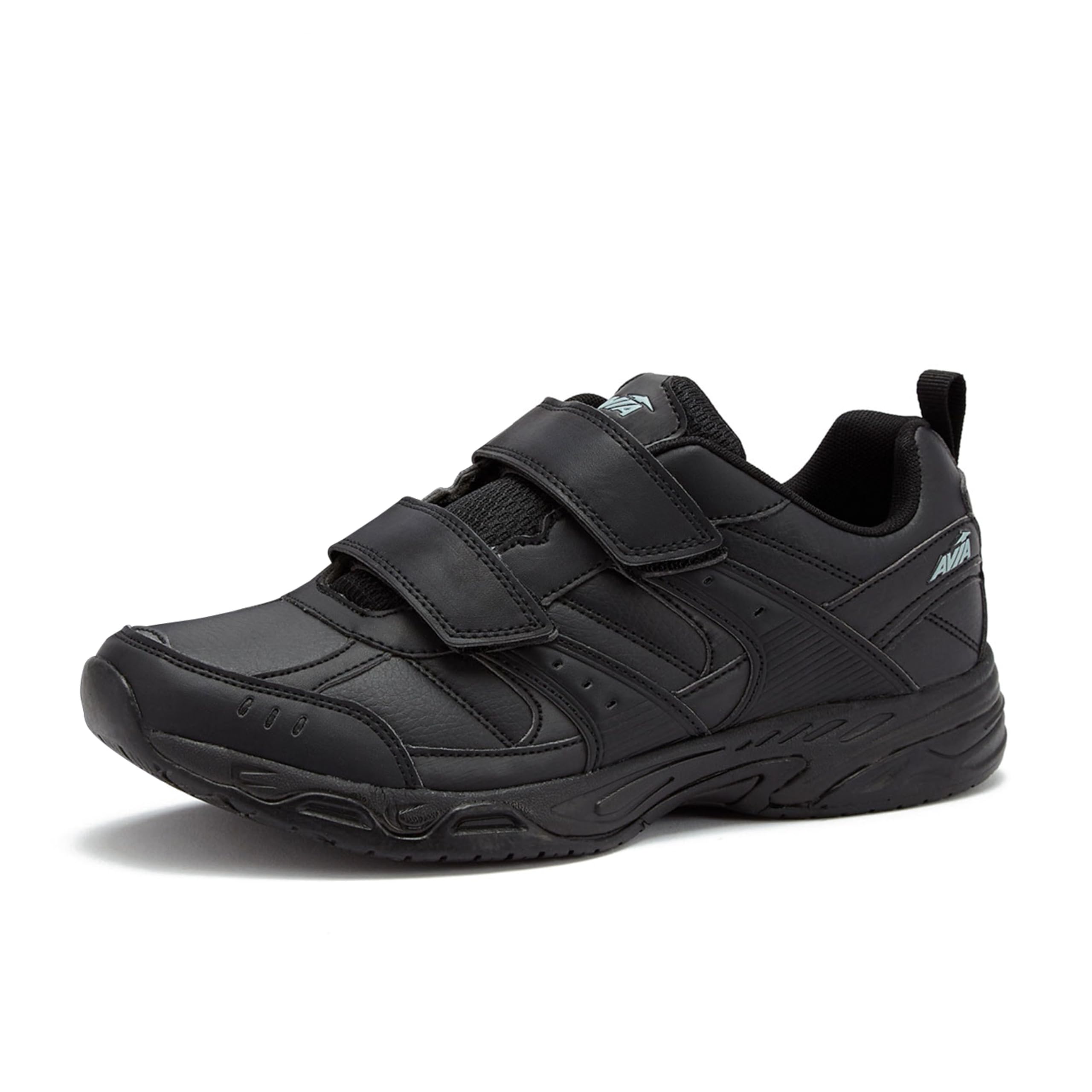Avia Avi-Union II Strap Non Slip Shoes for Men, Hook and Loop Mens Walking Shoes with Memory Foam - Black, 11 Wide