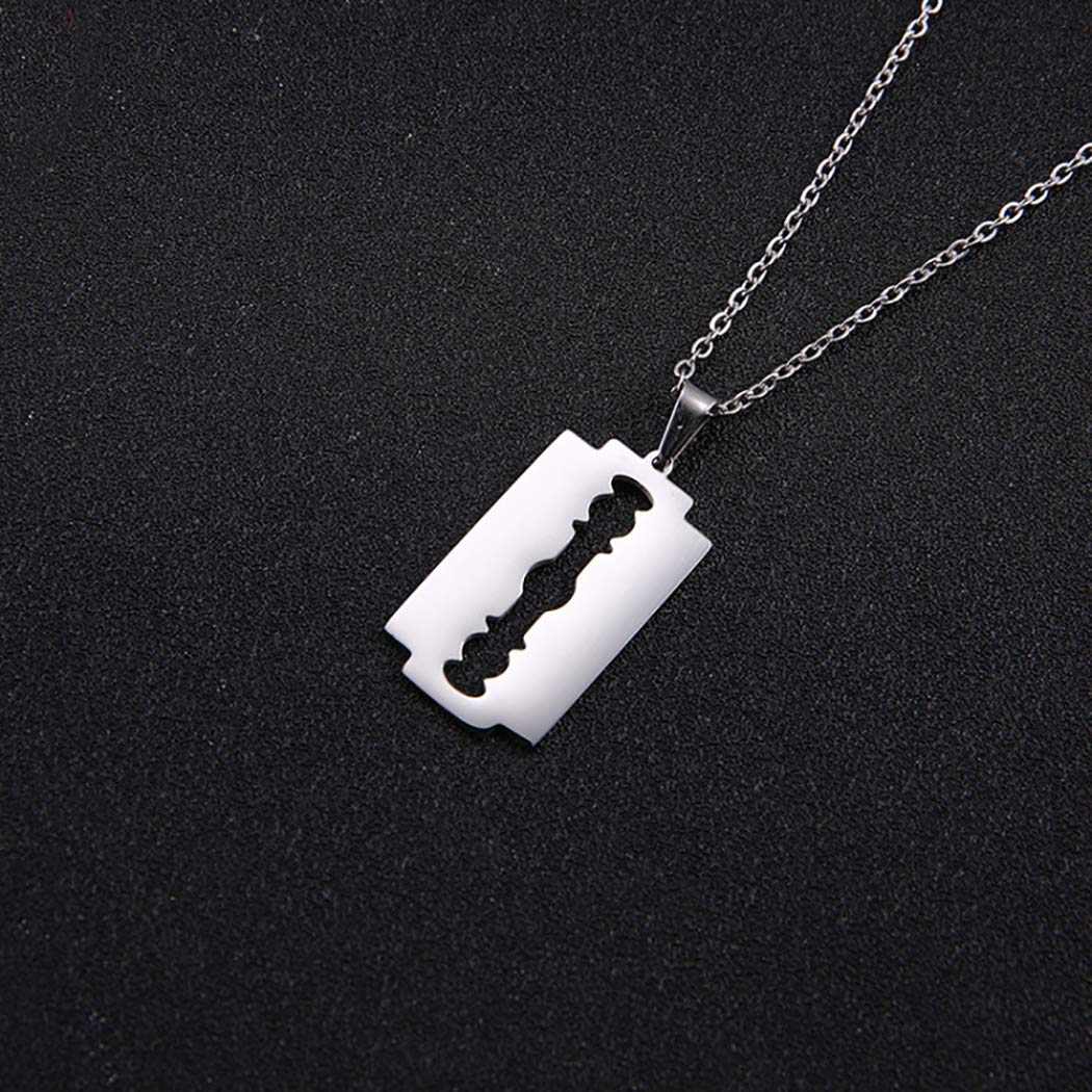 Punk Razor Blade Dangle Earrings & Necklace Jewelry Set for Womens Gothic Silver Hook Geometric Jewelry