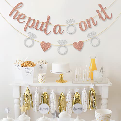 Dalaber Rose Gold Glitter He Put a Ring on It Banner - Engagement/Wedding/Bridal Shower/Bachelorette Party Decorations