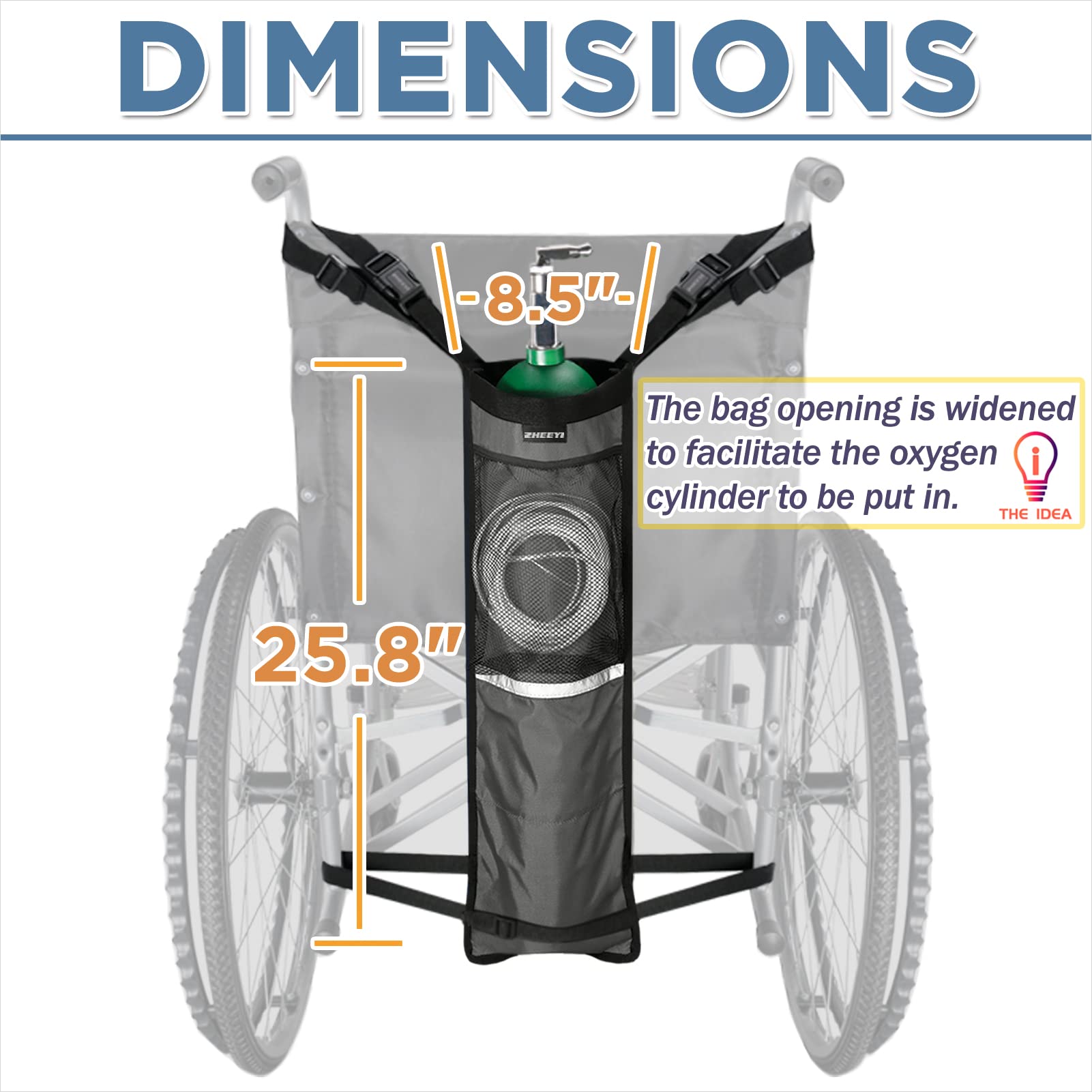 ZHEEYI Oxygen Cylinder Bag for Wheelchairs with Buckles, Fits Any Wheelchair, Gray (Fits Most Oxygen cylinders)