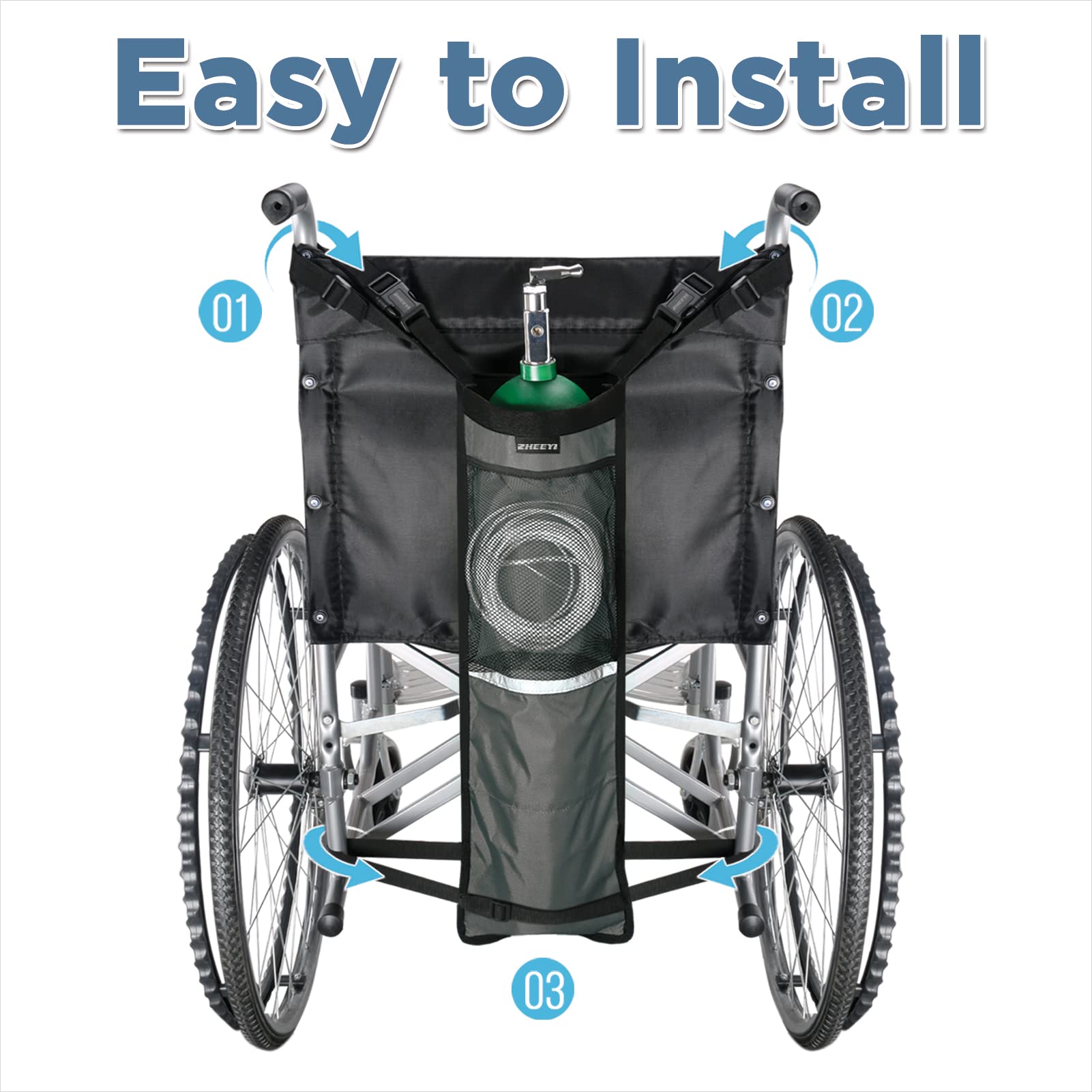 ZHEEYI Oxygen Cylinder Bag for Wheelchairs with Buckles, Fits Any Wheelchair, Gray (Fits Most Oxygen cylinders)