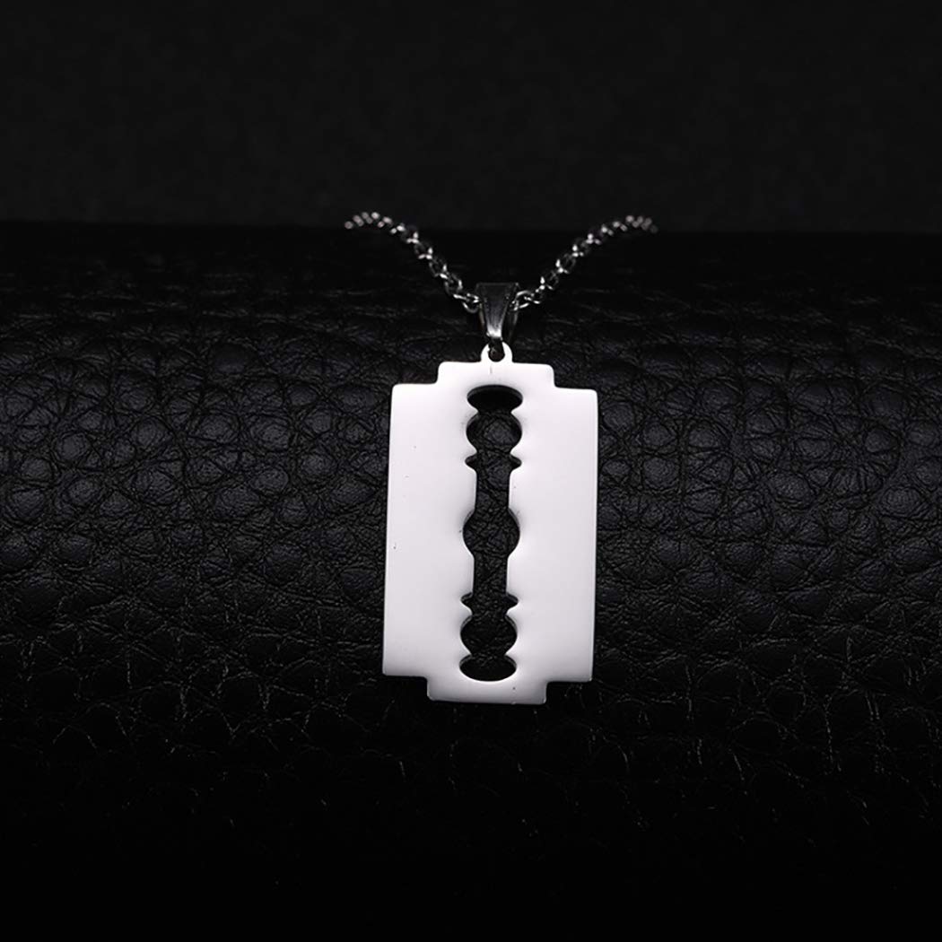 Punk Razor Blade Dangle Earrings & Necklace Jewelry Set for Womens Gothic Silver Hook Geometric Jewelry