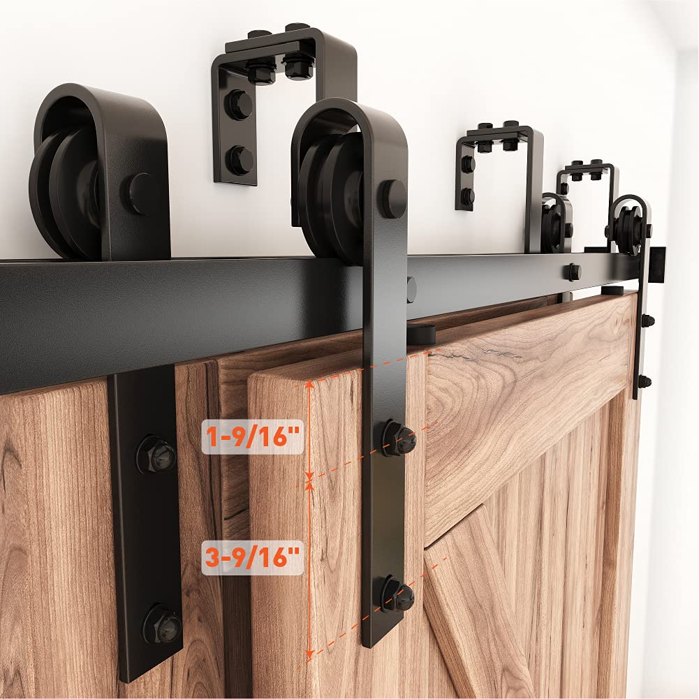 ZEKOO 6.6 FT Double Track Bypass Barn Door Hardware Kit Low Ceiling Wall Mount for Closet Double Wooden Doors (6.6FT Bypass kit)