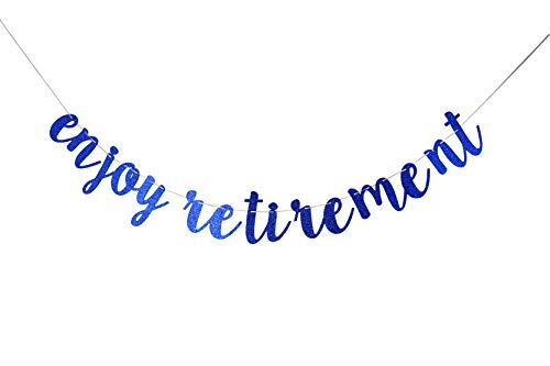 Starsgarden Enjoy Retirement Glittery Blue Banner, Happy Retirement, I'm Retired, Goodbye Tension Hello Pension, Goodluck We Will Miss You Retirement Party Hanging Paper flag(Blue Retirement)