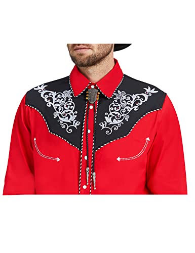 JoZorro Men's Long Sleeve Pearl Snap Shirt Cowboy Cut Western Embroidered Casual Button Down Shirt
