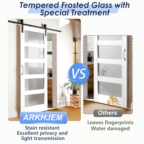ARKHJEM Glass Sliding Barn Door 36''x84'' Sturdy Barn Door Slabs, Assembly Needed, Barn Doors for Home 5 Panel of Frosted Glass Easy Installation for Living Room Bathroom (No Hardware Include)