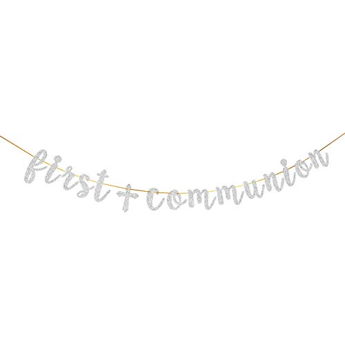 AonBon Silver First Communion Banner, Baptism/Christening/Confirmation/Baby Shower/Birthday/Communion Party Decoration