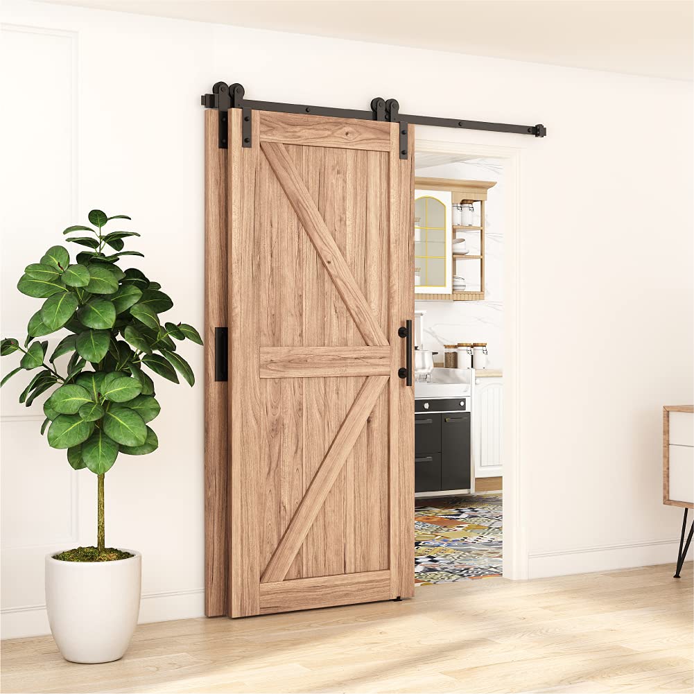ZEKOO 6FT Single Track Bypass Sliding Barn Door Hardware Kit for Double Doors, Bypass Barn Door Track Kit, Flat Track Roller, Low Ceiling (6FT)