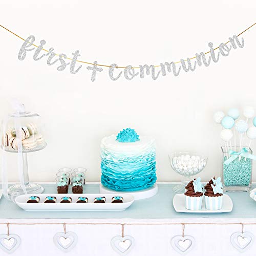 AonBon Silver First Communion Banner, Baptism/Christening/Confirmation/Baby Shower/Birthday/Communion Party Decoration