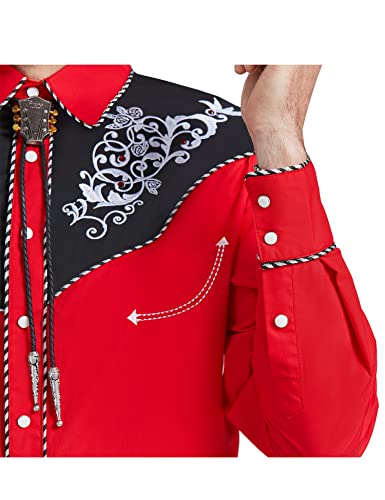 JoZorro Men's Long Sleeve Pearl Snap Shirt Cowboy Cut Western Embroidered Casual Button Down Shirt