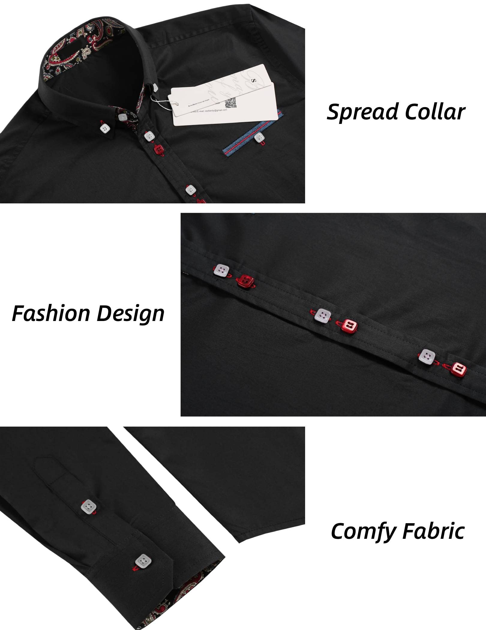 Coofandy Mens Fashion Slim Fit Dress Shirt Casual Shirt,01-black,3X-Large