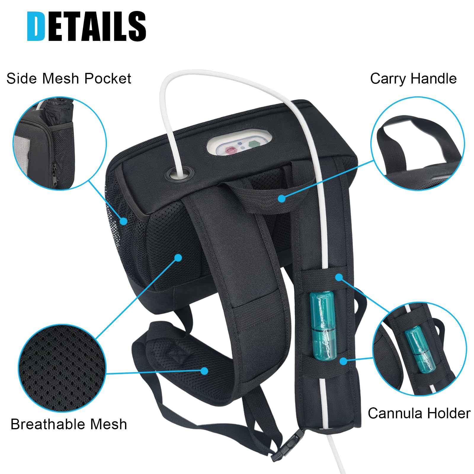 Jvnvlki Backpack for Portable Oxygen Concentrator 3L/Min, Adjustable Straps Multiful Pockets Storage Design, for 3L/Min Portable Oxygen Concentrator
