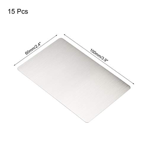 uxcell Blank Metal Card 100x60x0.4mm Brushed 201 Stainless Steel Plate for DIY Laser Printing Engraving Silver Tone 15 Pcs