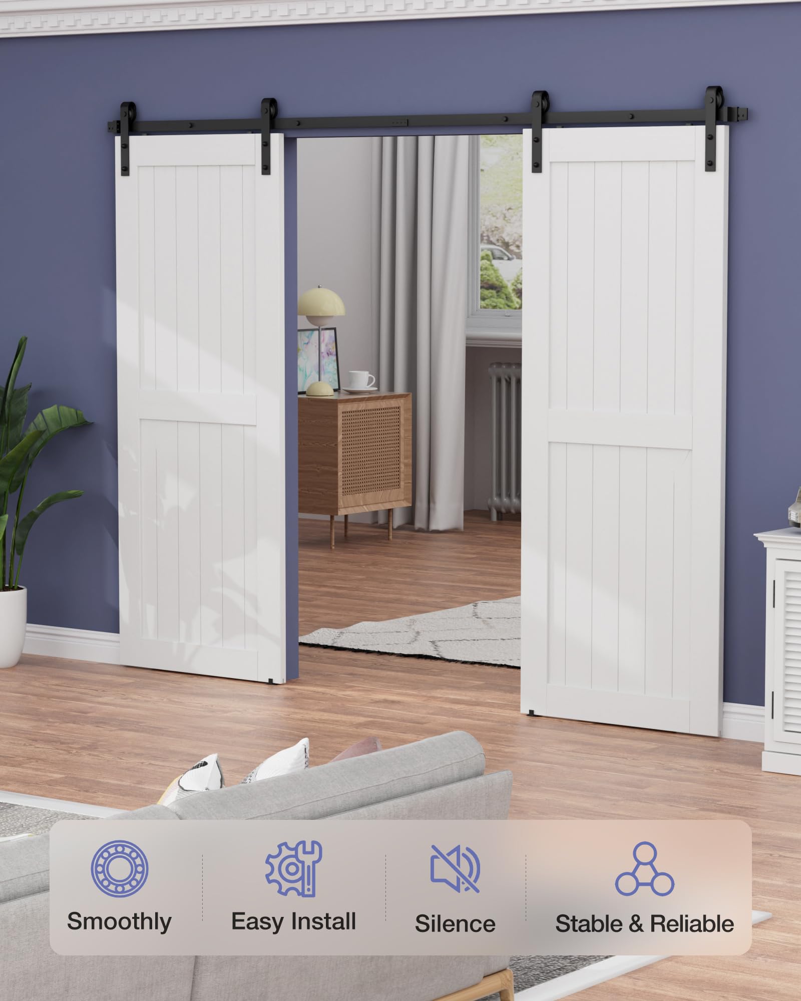 ZEKOO 11 FT Hardware Kit for Cabinet Closet, Sliding Door Hardware for Double , Heavy Duty Black barn door Track with Steel Hanger, Slide Smoothly Quietly, Easy Install