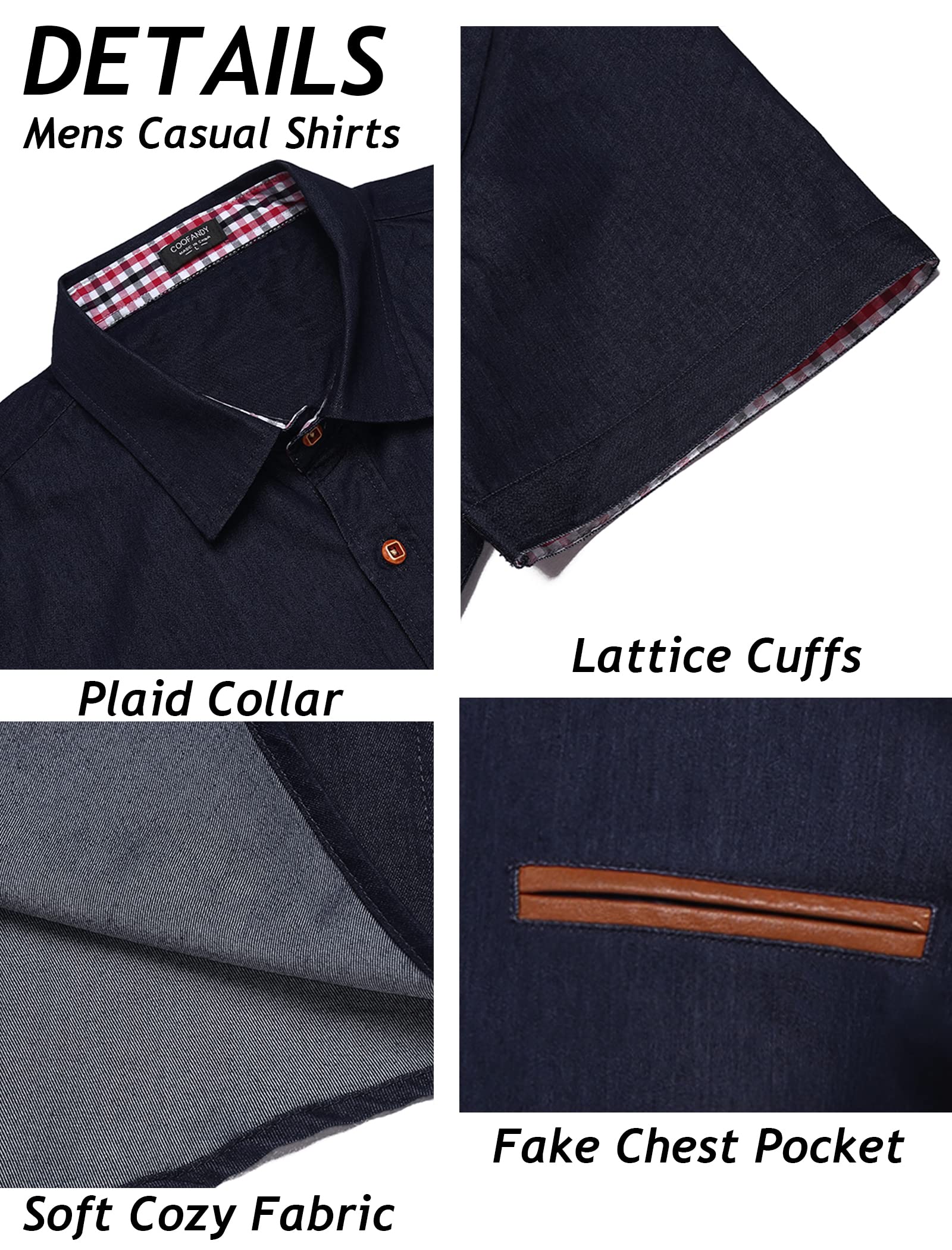 COOFANDY Mens Slim Fit Short Sleeve Button Down Shirts Summer Denim Shirt, Navy Blue, X-Large