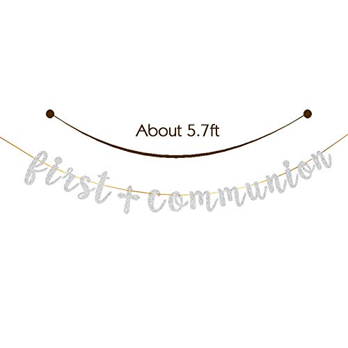 AonBon Silver First Communion Banner, Baptism/Christening/Confirmation/Baby Shower/Birthday/Communion Party Decoration