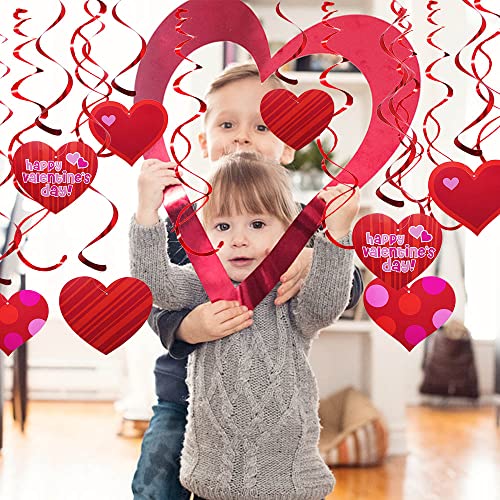 18 PCS Valentine's Day Red Hearts Hanging Swirl Decorations Set, Glitter Loving Heart Foil Swirl Valentines Words Card Hanging Swirls Ceiling Decorations for Valentines Wedding Anniversary Party Decor Supplies