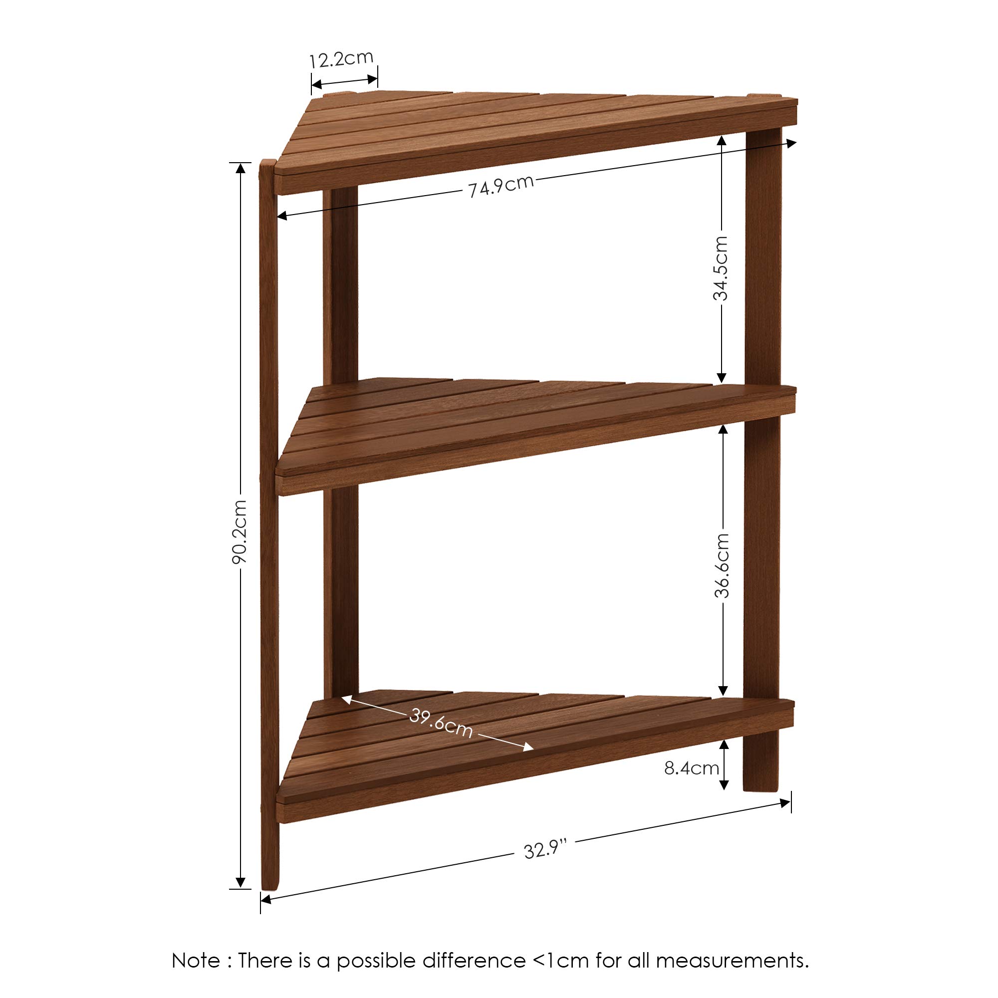 Furinno FG18445 Tioman Hardwood Patio Furniture Corner Shelf in Teak Oil, Natural