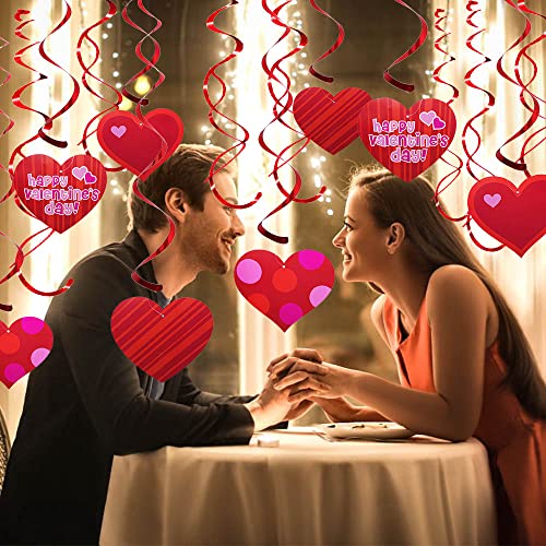 18 PCS Valentine's Day Red Hearts Hanging Swirl Decorations Set, Glitter Loving Heart Foil Swirl Valentines Words Card Hanging Swirls Ceiling Decorations for Valentines Wedding Anniversary Party Decor Supplies